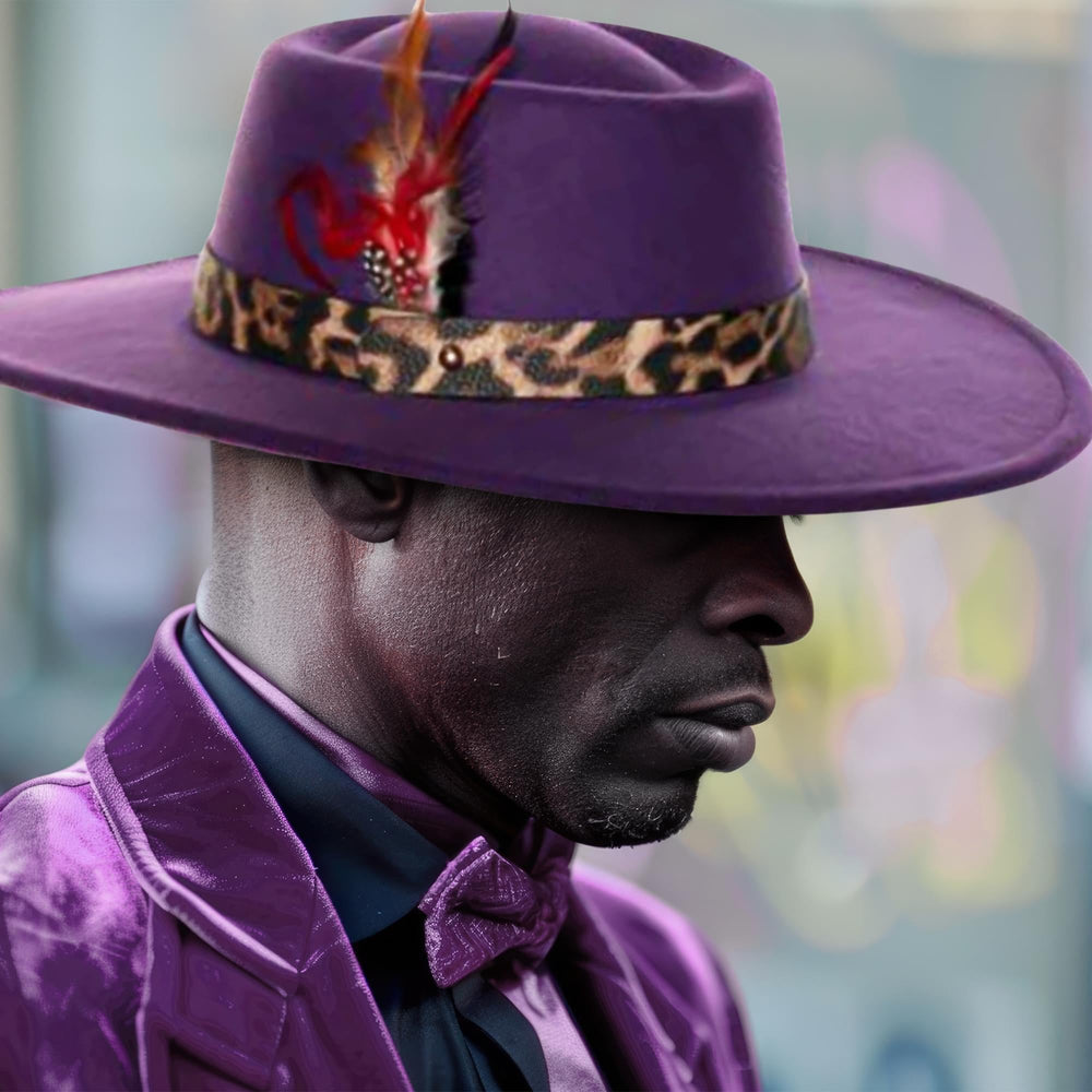 Faux Leather Pimp Hat Adult, Purple – Jokers Costume Mega Store